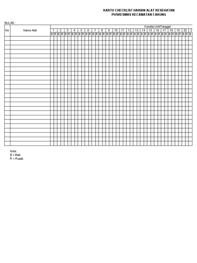 Checklist Harian Alat Kesehatan Puskesmas | PDF