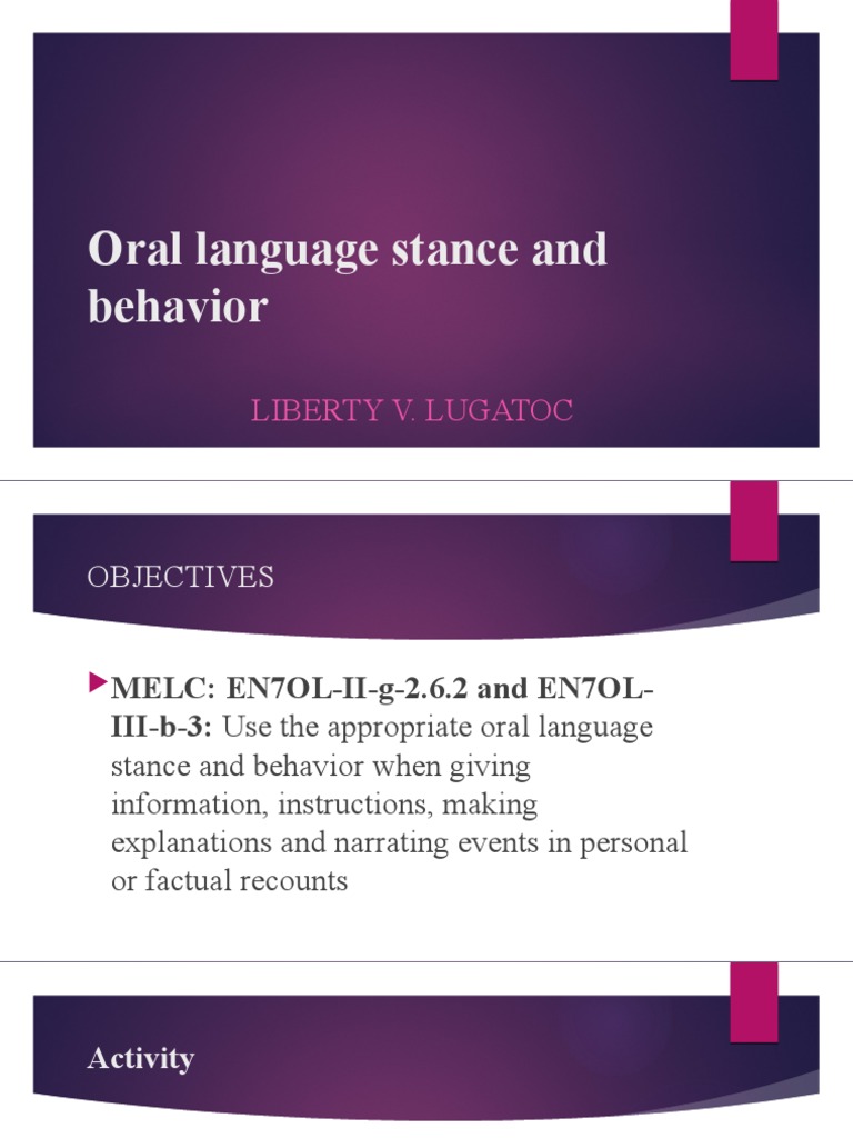 Oral Language Stance and Behavior | PDF | Nonverbal Communication ...