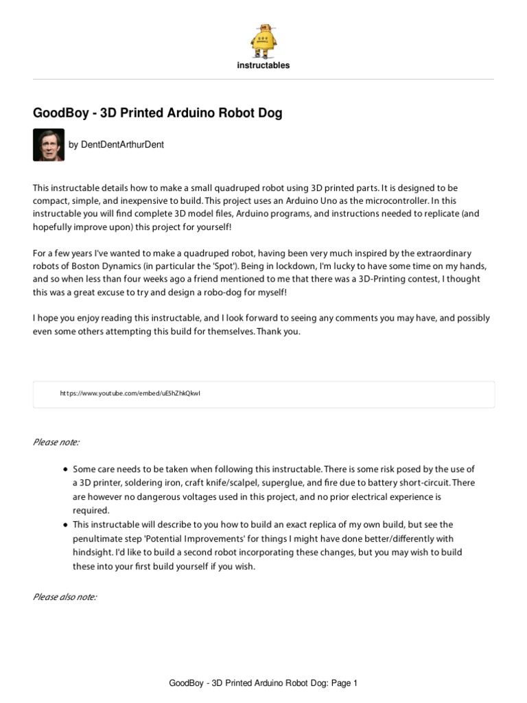 GoodBoy 3D Printed Arduino Robot Dog | PDF | Arduino | 3 D Printing