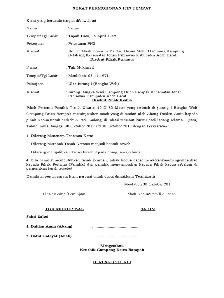 Surat Keterangan Pinjam Pakai Tanah | PDF