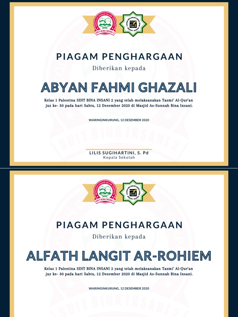 Piagam Anak SD | PDF