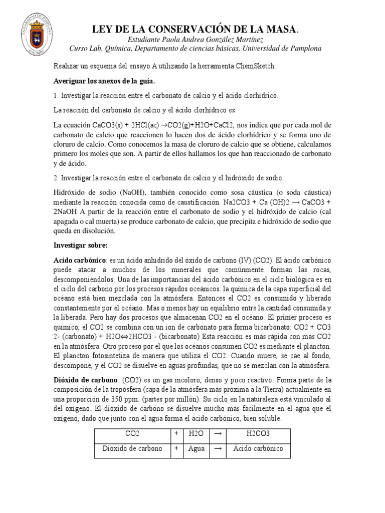 Lab. Conservación de La Masa | PDF | Carbonato | Dióxido de carbono