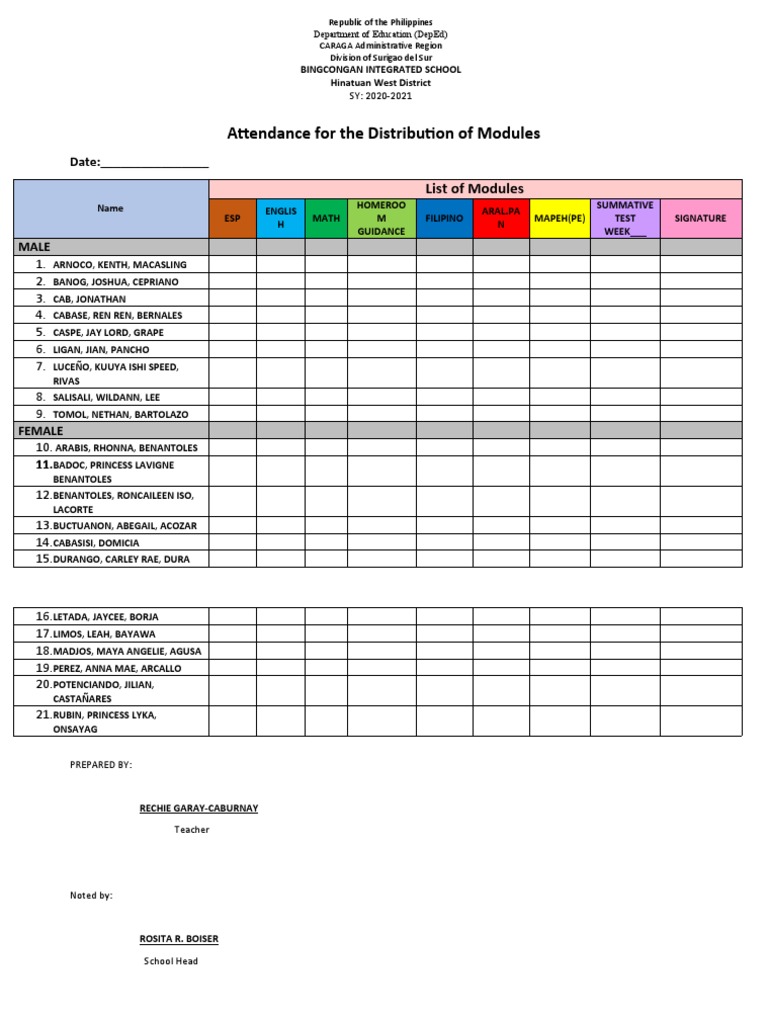 Module Attendance Record for Students | PDF | Philippines
