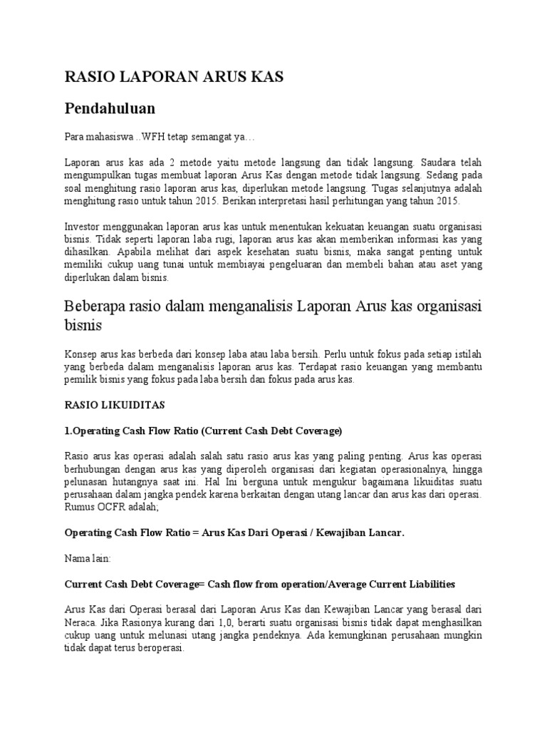 Rasio Laporan Arus Kas dan Metode Perhitungan | PDF | Pengelolaan ...