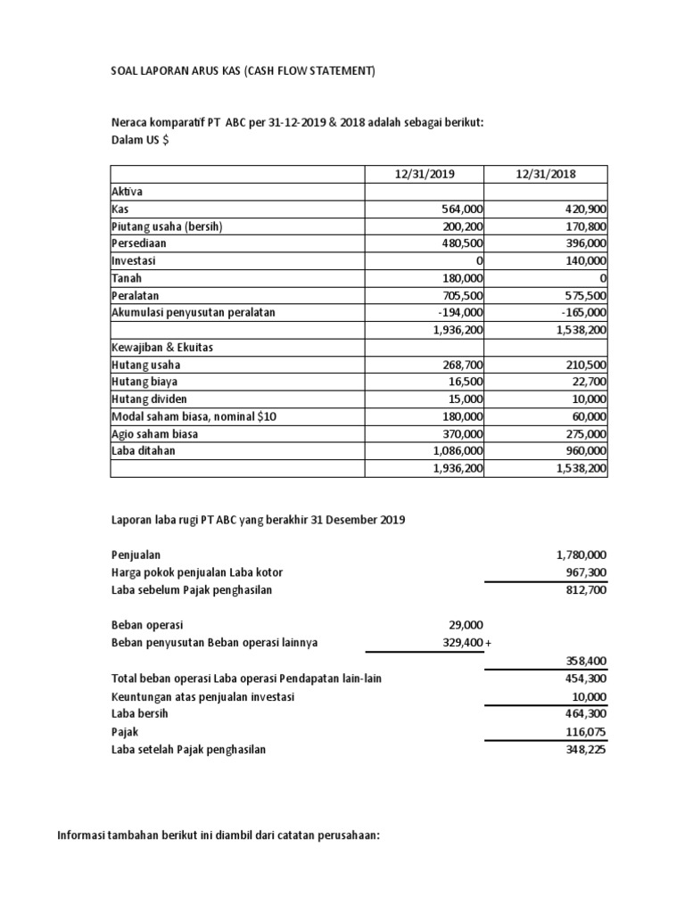 Soal Arus Kas (LSG+TDK LSG) | PDF | Pengelolaan Keuangan & Uang