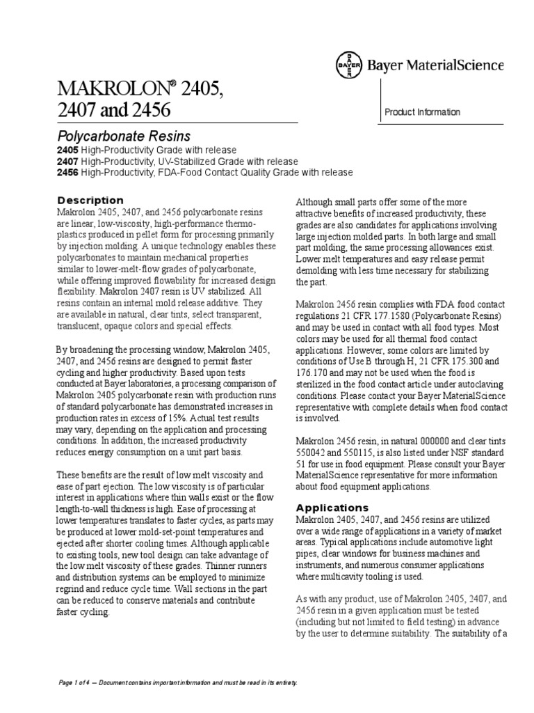 PC Makrolon 2405 - 2407 - 2456-Datasheet | PDF | Applied And Interdisciplinary Physics ...