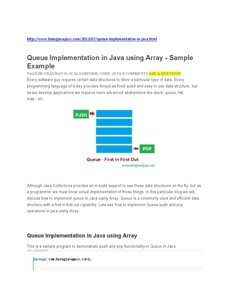 Queue Implementation In Java Using Array Pdf Queue Abstract Data
