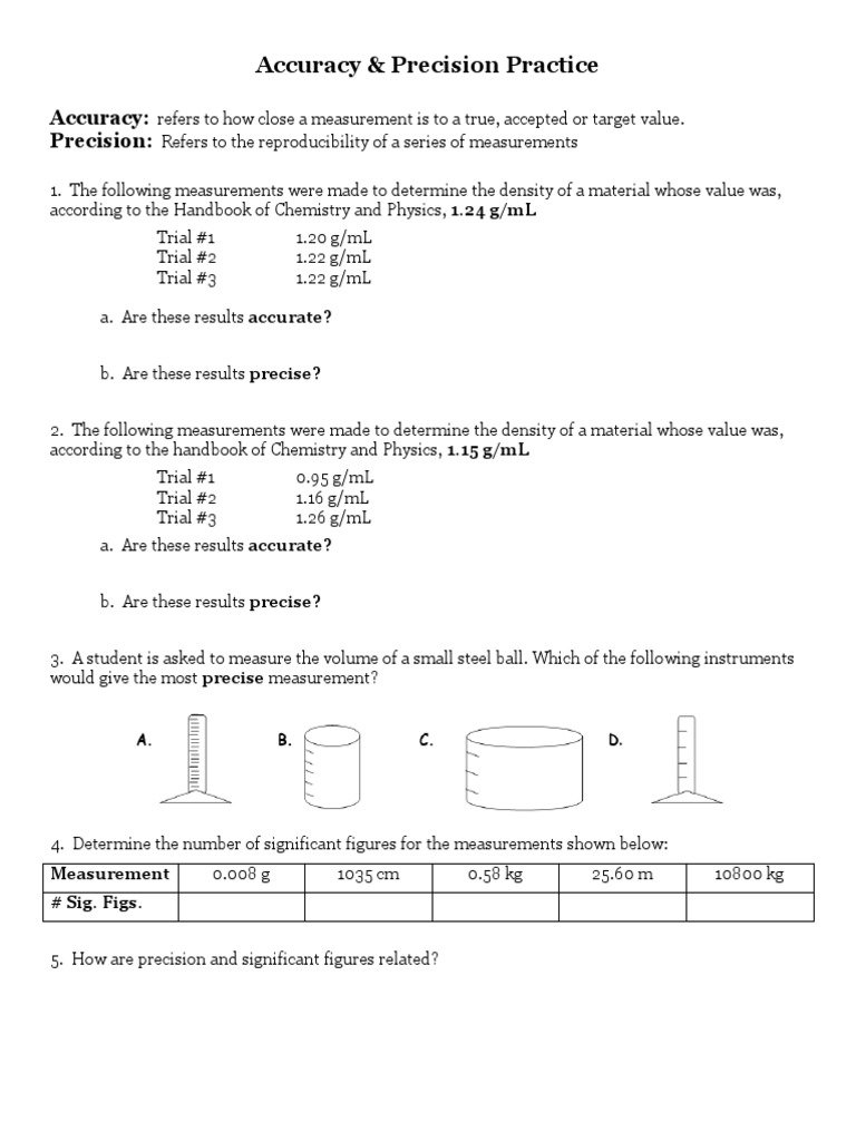 Activity: Accuracy and Precision Worksheet-Accuracy and Precision | PDF