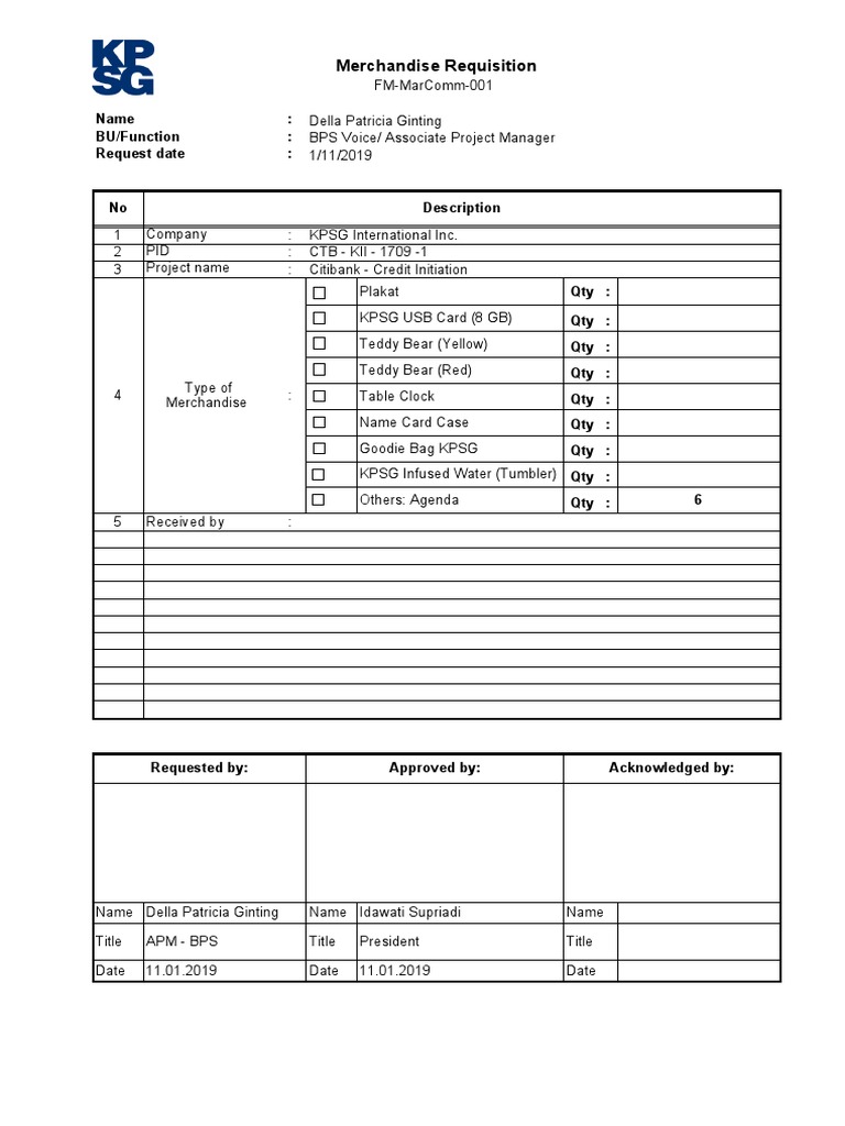 FM-MarComm-001 Merchandise Requisition | PDF