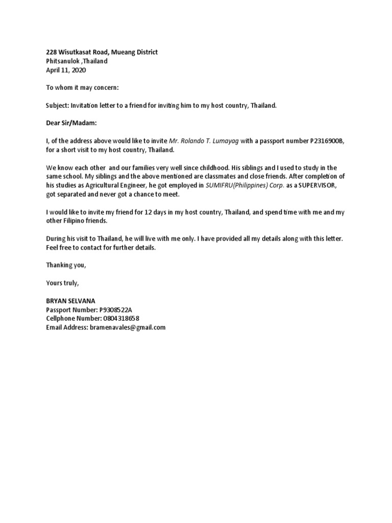 Letter Of Invitation Visa Thailand