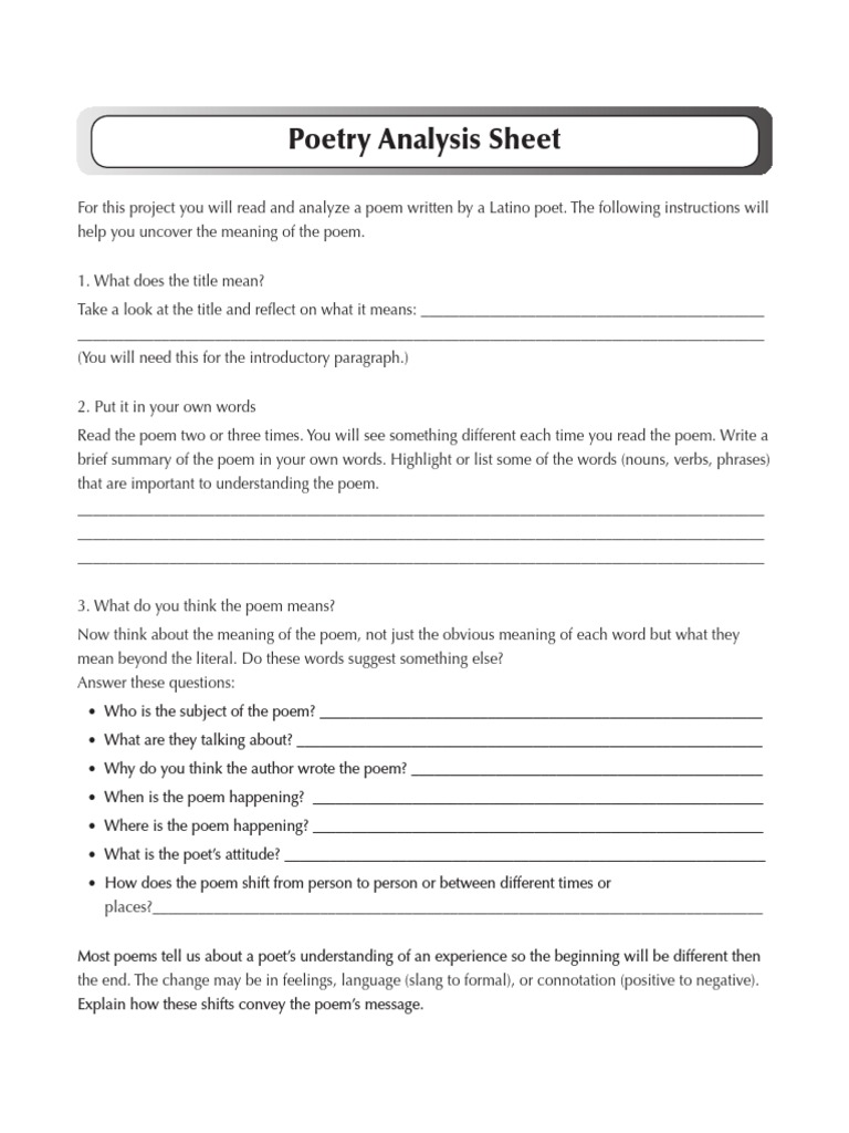 Poetry Analysis Sheet | PDF | Poetry | Cognition
