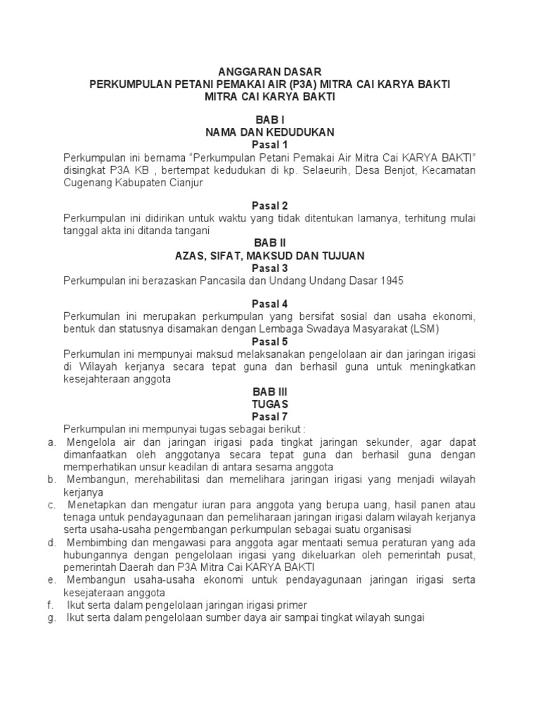 Contoh ADART | PDF | Pengelolaan Keuangan & Uang | Hukum