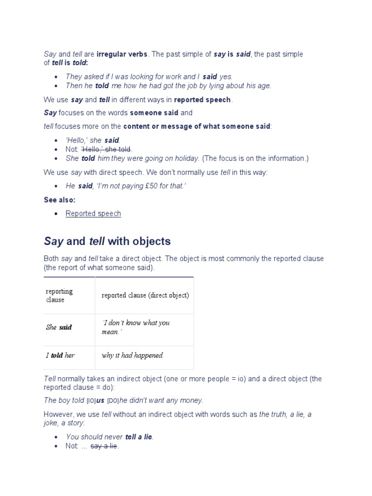 Difference Between Say and Tell | PDF