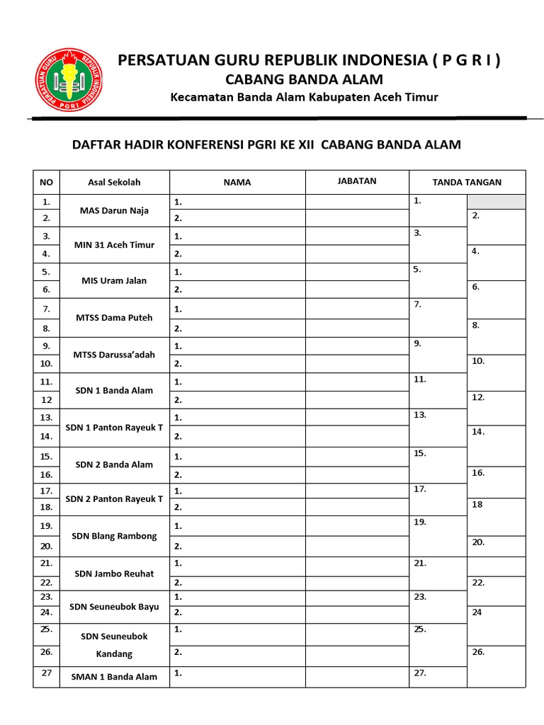 DAFTAR HADIR Pgri | PDF