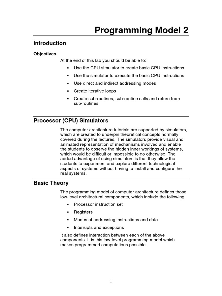 Programming Model 2: Objectives | PDF | Central Processing Unit | Simulation