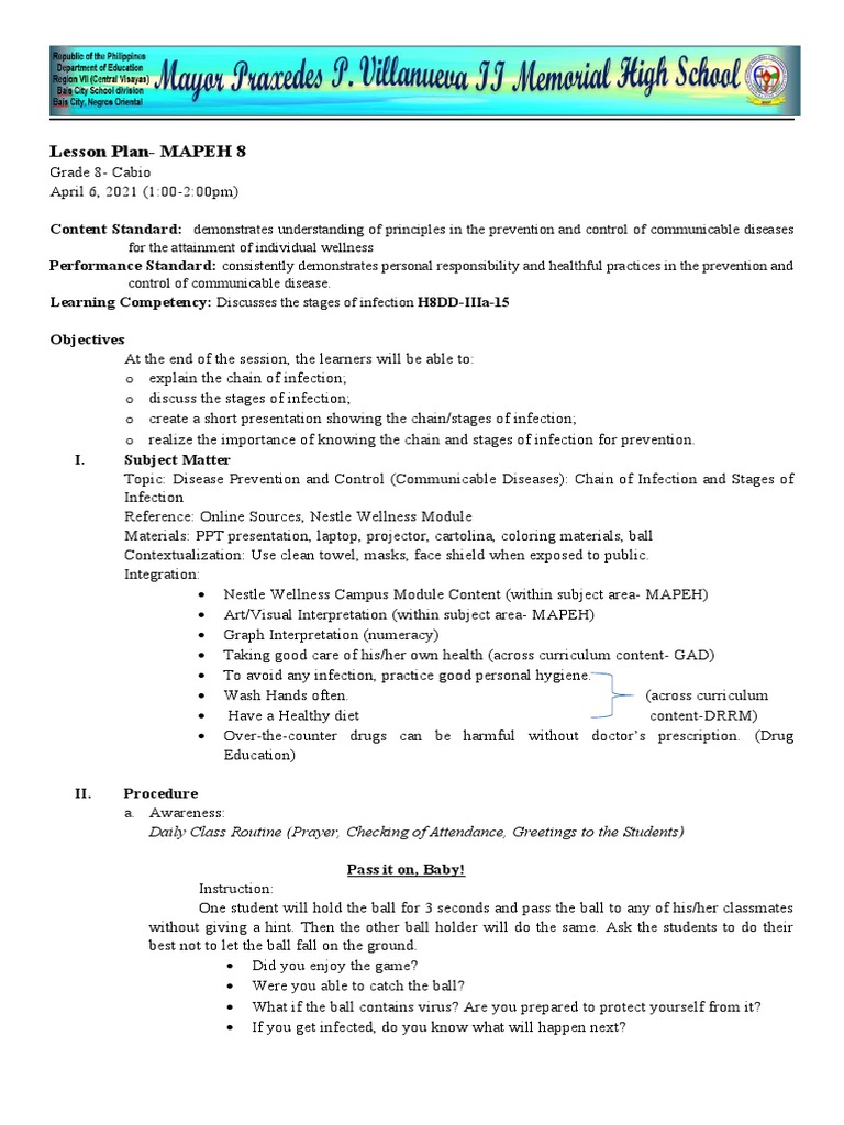 Lesson Plan-MAPEH 8: Content Standard: Performance Standard: Learning Competency: Objectives ...