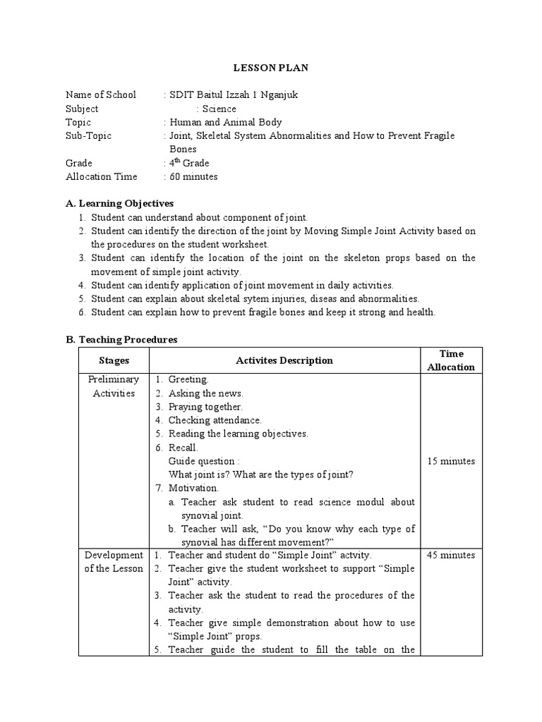 Lesson Plan 2 | PDF | Skeleton | Lesson Plan