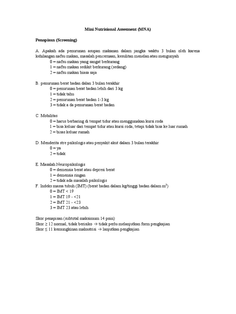 Formulir MNA | PDF | Kesehatan Holistik