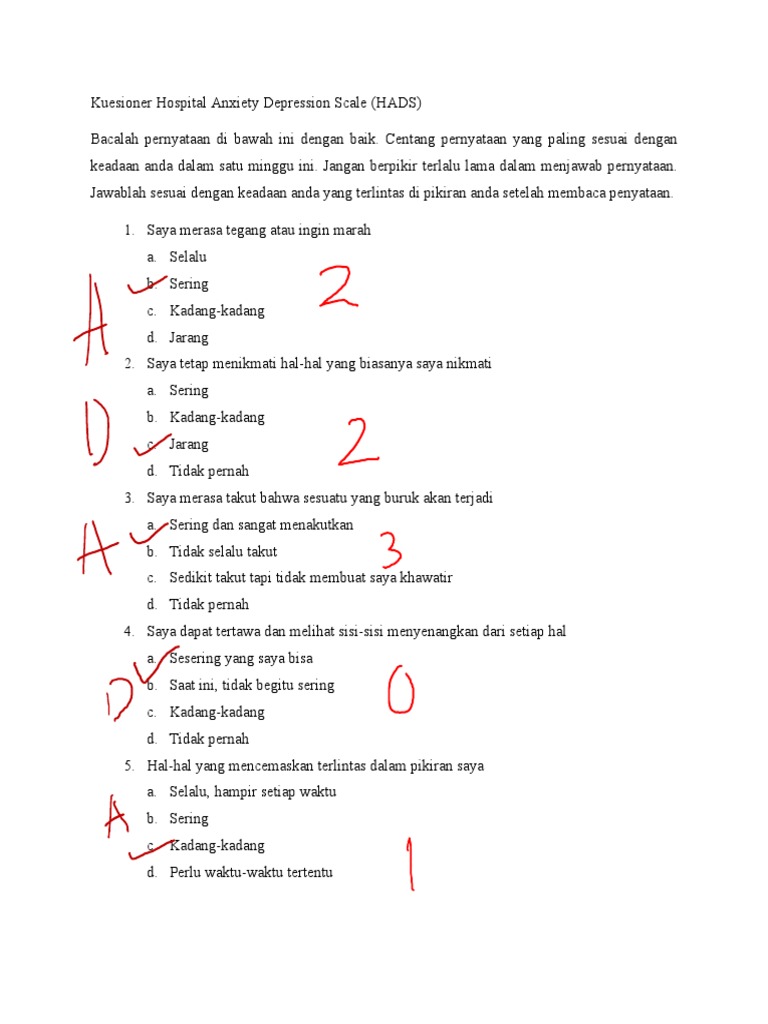 Kuesioner Hospital Anxiety Depression Scale | PDF