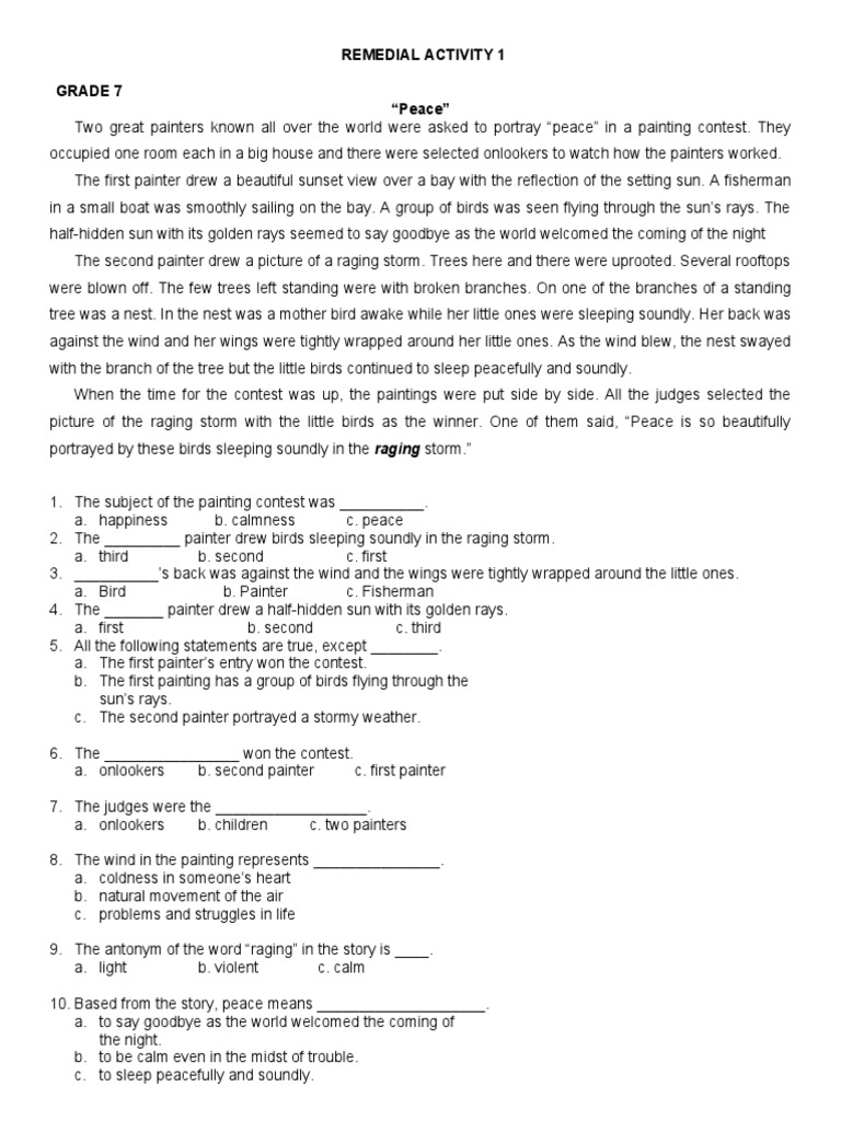 REMEDIAL Worksheet 1 ENGLISH 7 | PDF