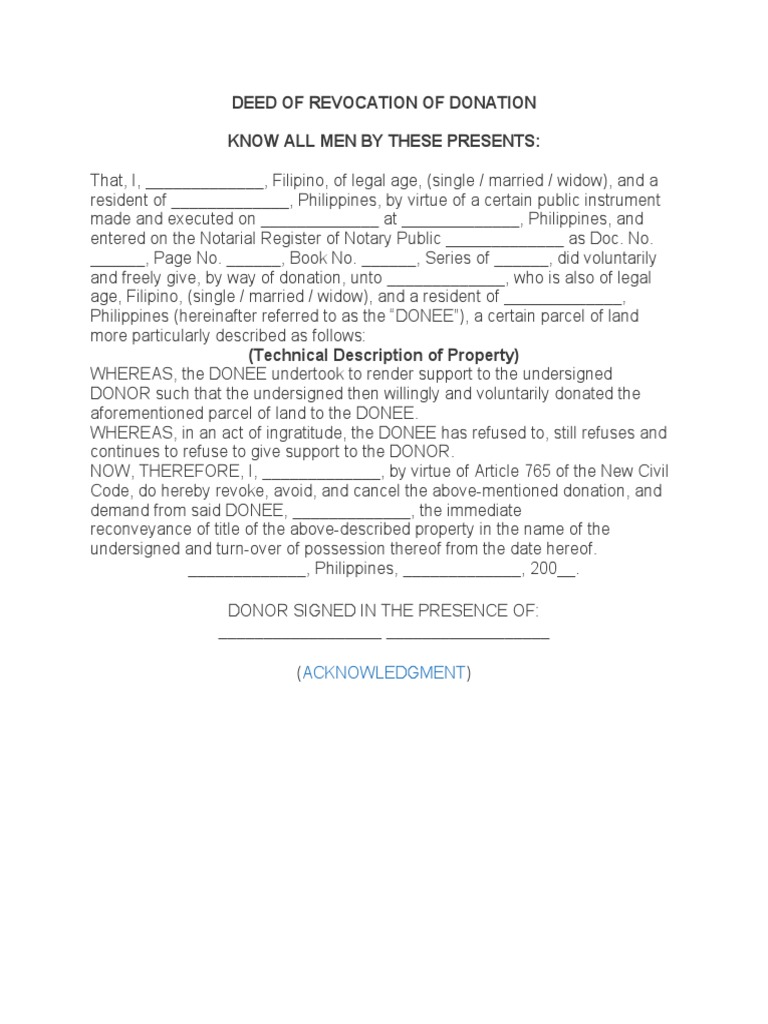 Deed of Revocation of Donation | PDF