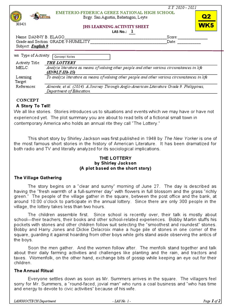 English 9 Q2 Las 1 Week 5 | PDF