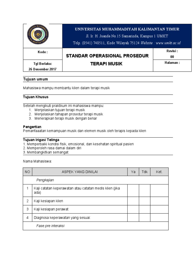 SOP Terapi Musik di UMKT | PDF | Kesehatan Holistik