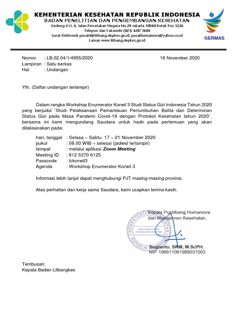 Undangan Workshop Enumerator Korwil 3 TGL 17-21 November 2020.rev. | PDF