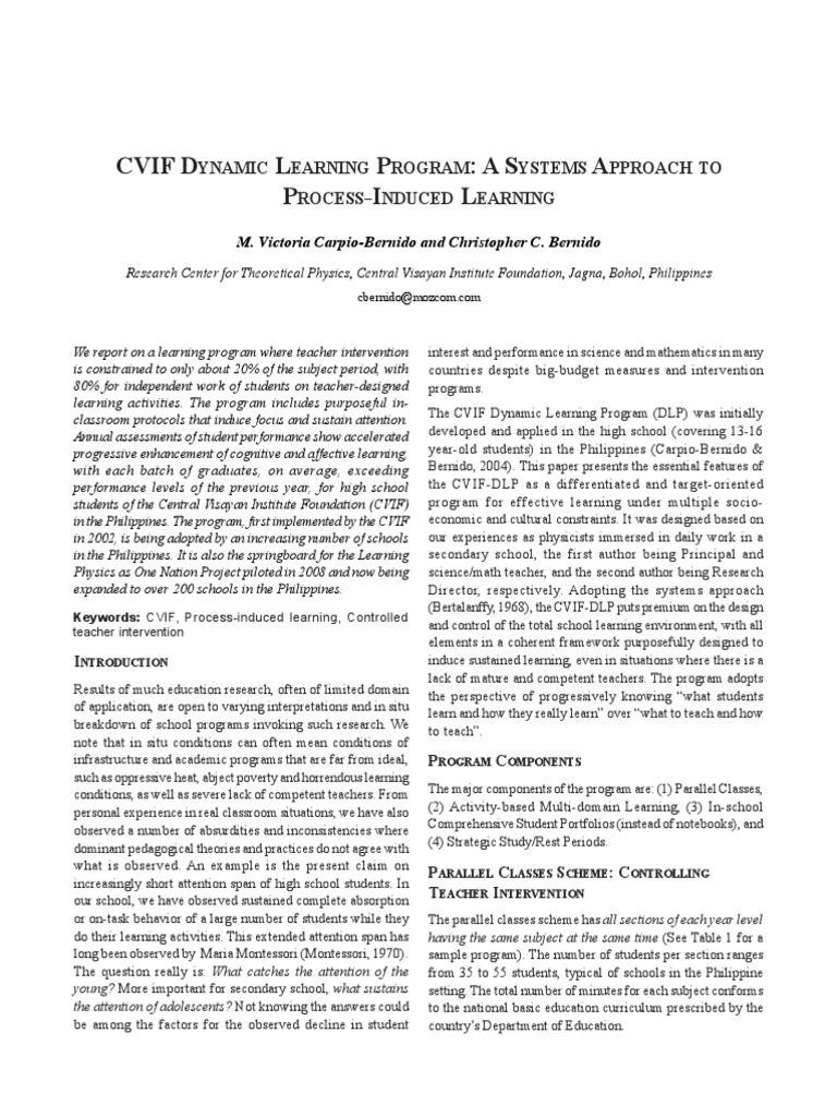 A Systems Approach to Process-Induced Learning: An Overview of the CVIF ...