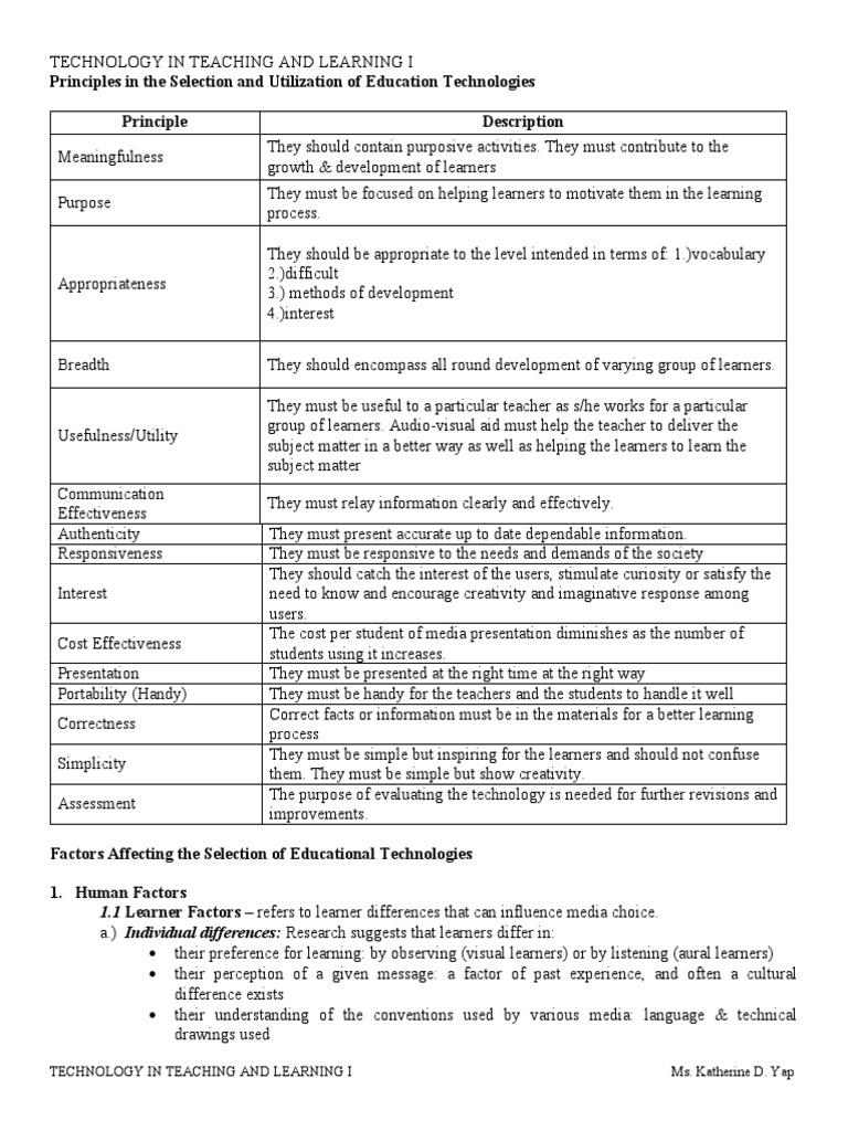 Principles in The Selection and Utilization of Education Technologies ...