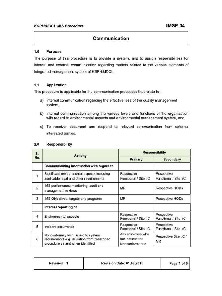 Communication Procedure | PDF