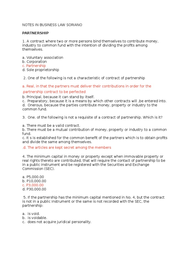 Notes in Law | PDF | General Partnership | Partnership