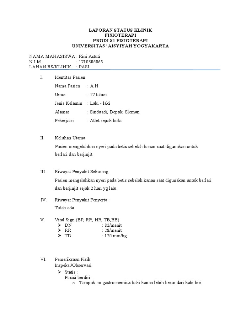 Status Klinis Sport Fisioterapi | PDF
