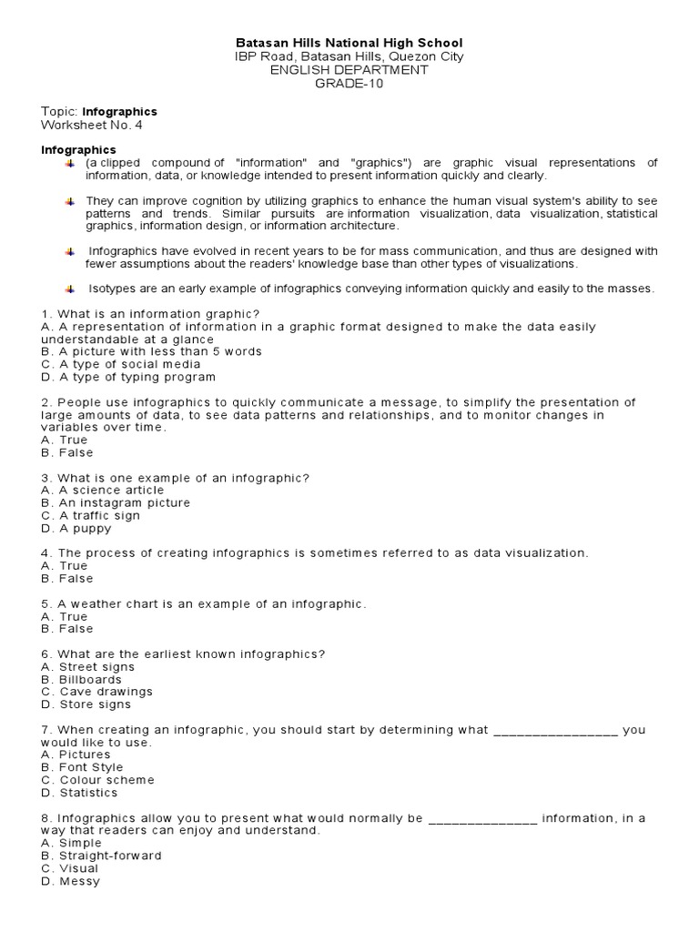 Grade 10 Worksheet No. 4 Infographics | PDF | Infographics ...
