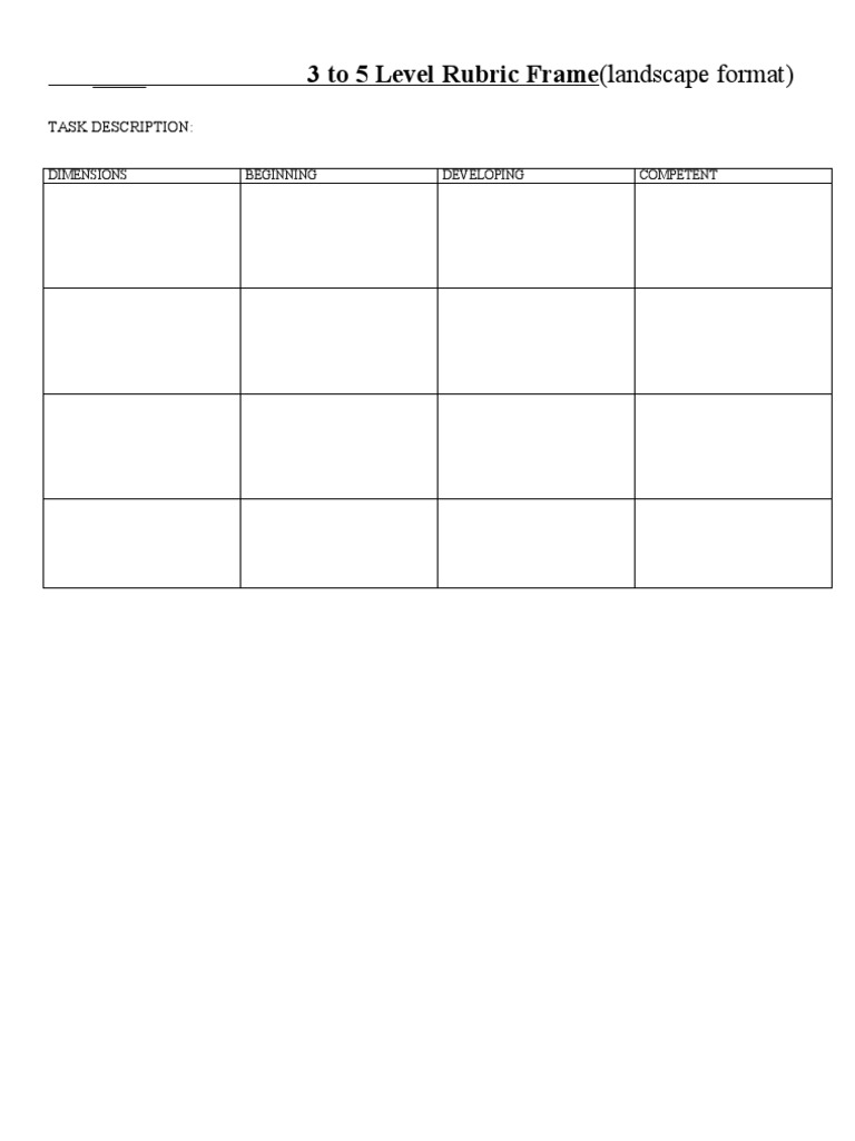 3 To 5 Level Rubric Frame (Landscape Format) | PDF