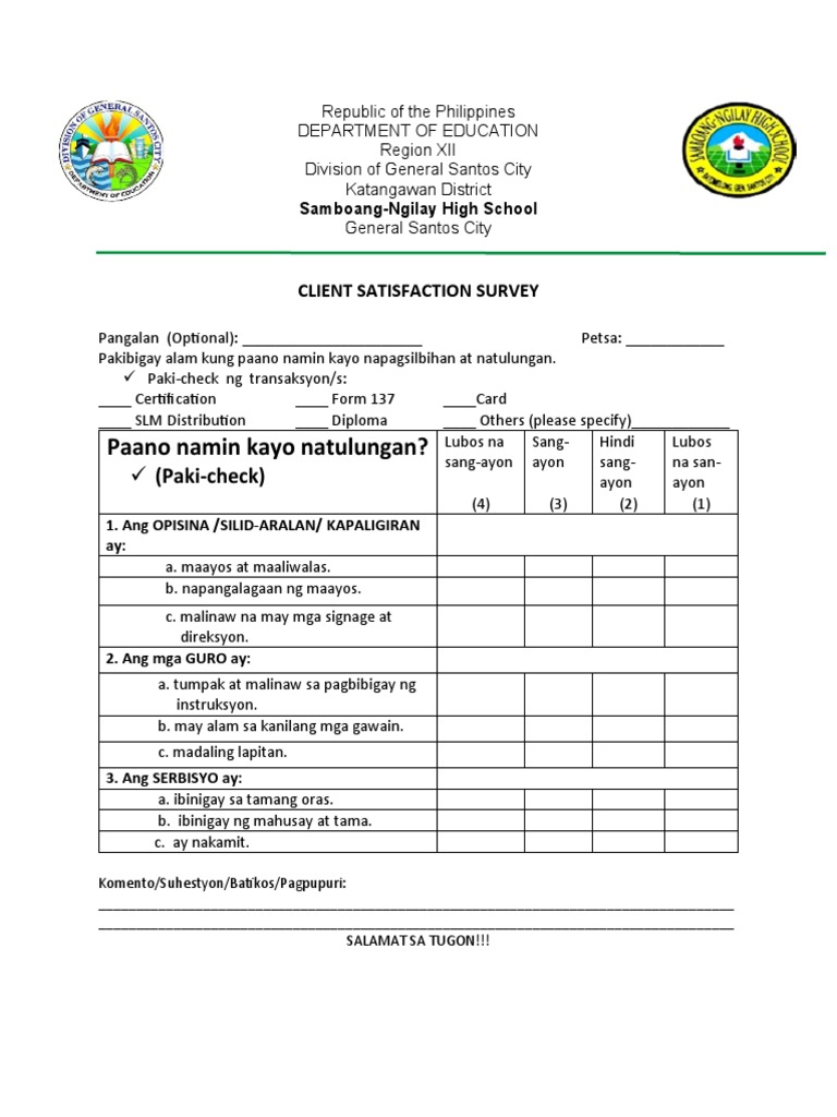 CLIENT FEEDBACK FORM 2021 Filipino | PDF