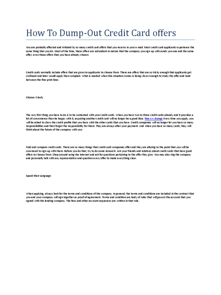 How To Dump-Out Credit Card Offers: Free CVV Dumps | PDF