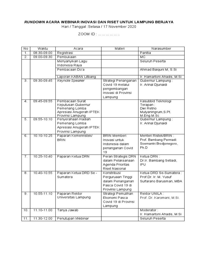 Rundown Acara Webinar Inovasi | PDF
