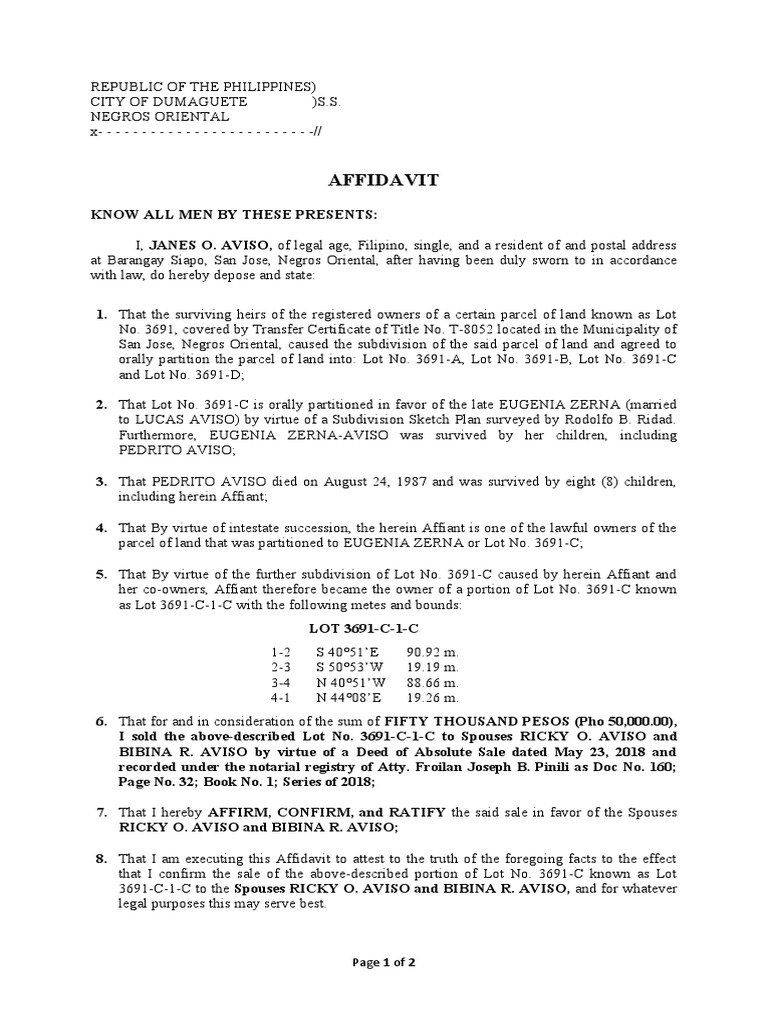 Affidavit of Confirmation of Sale - Aviso | PDF | Affidavit | Document