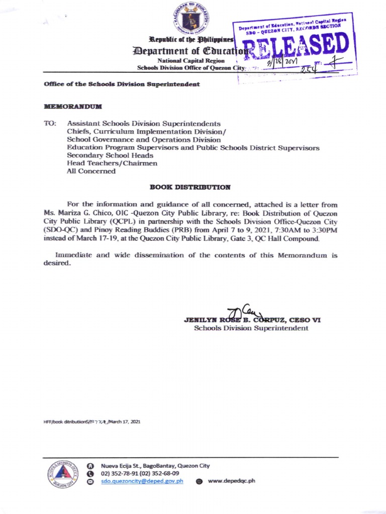Memo For Book Distribution | PDF