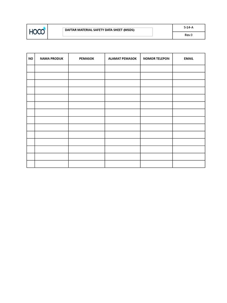 S-14-A Daftar Material Safety Data Sheet (MSDS) (Rev.0) | PDF