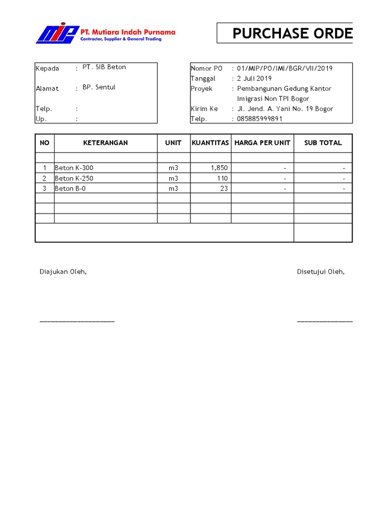 Contoh Format Purchase Order Barang | PDF