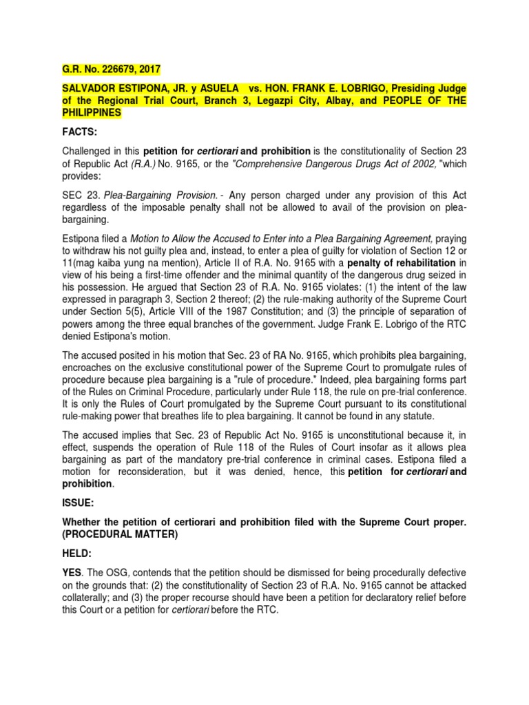 Ra 9165 Cases | PDF | Plea Bargain | Plea