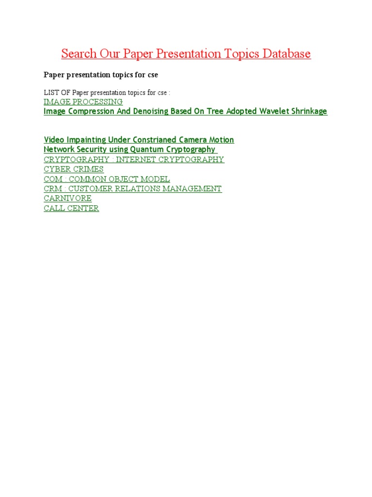 CSE Paper Presentation Topics List | PDF | Art