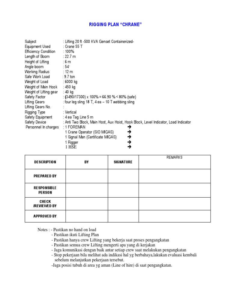 Contoh LIfting Plan #3 | PDF