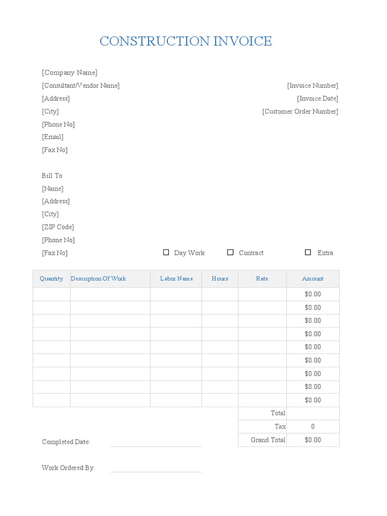 Construction Invoice Template - A4 | PDF