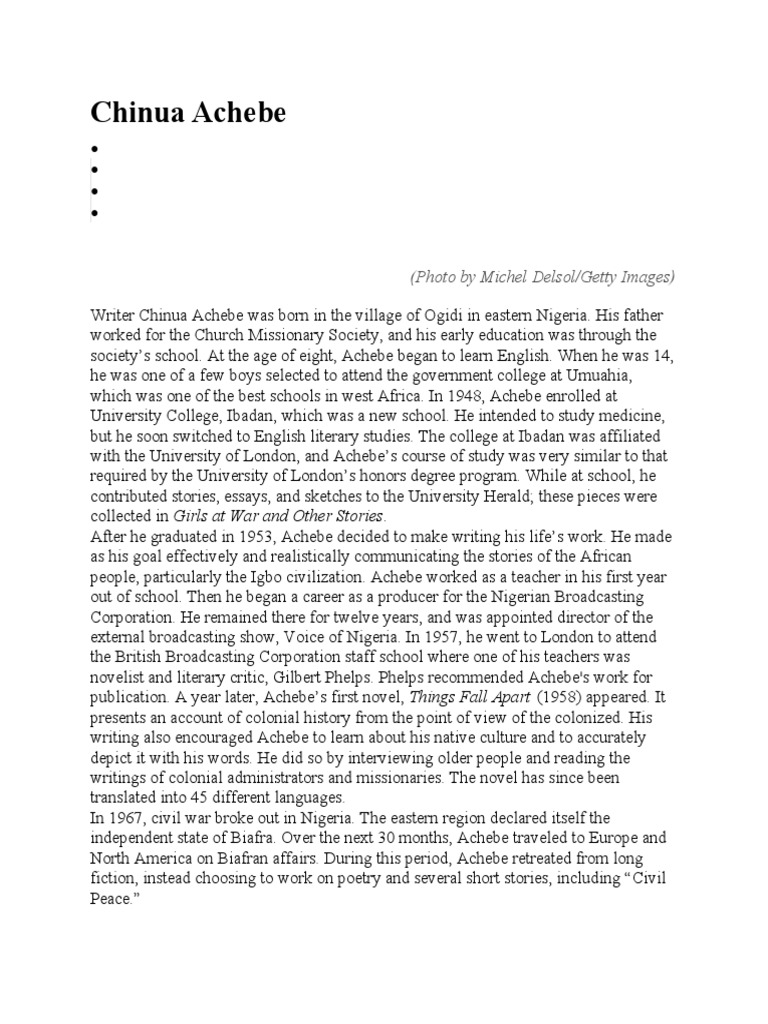 Chinua Achebe: (Photo by Michel Delsol/Getty Images) | PDF | Poetry