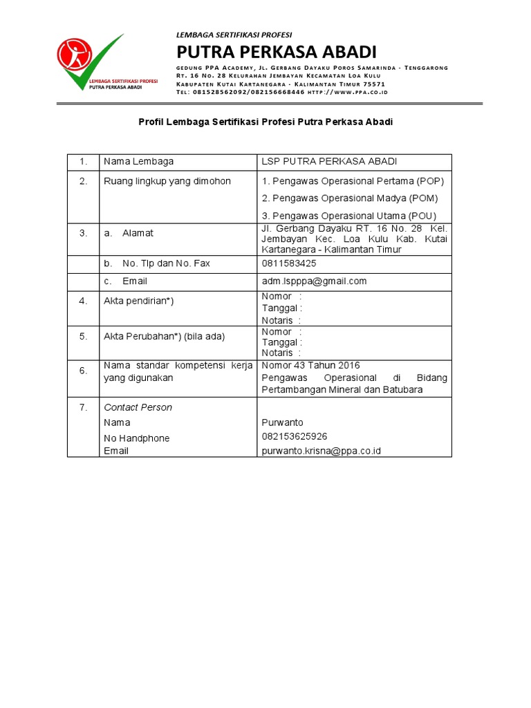 Formulir Profil LSP PPA | PDF