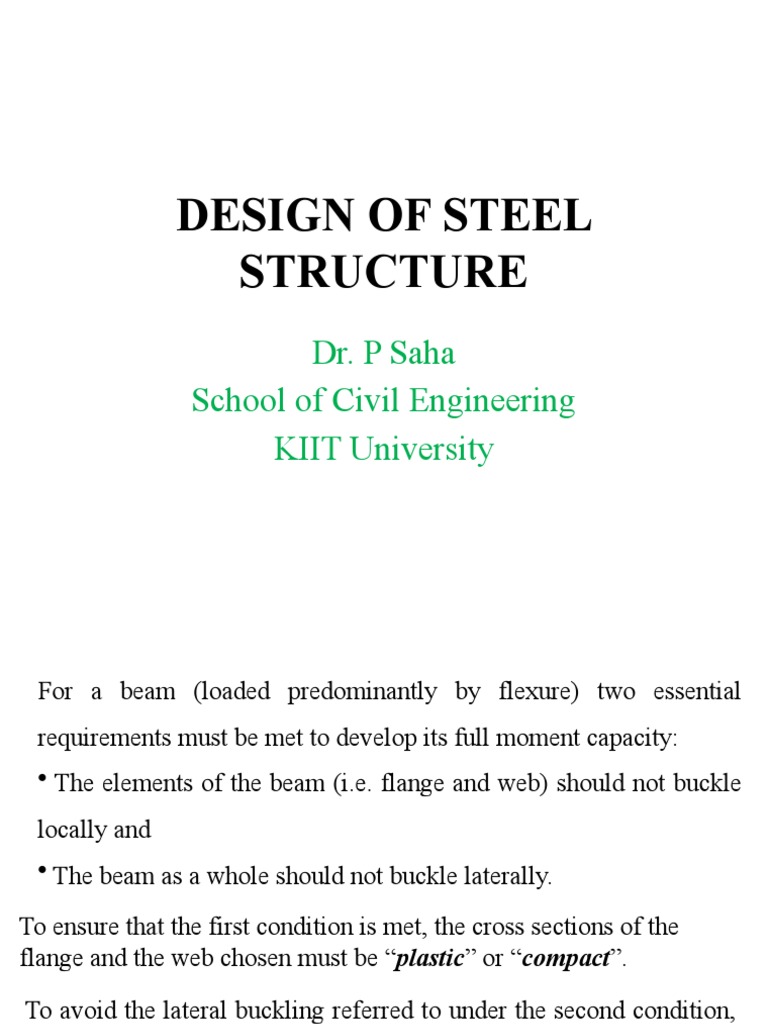 Design of Steel Structure: Dr. P Saha School of Civil Engineering KIIT ...