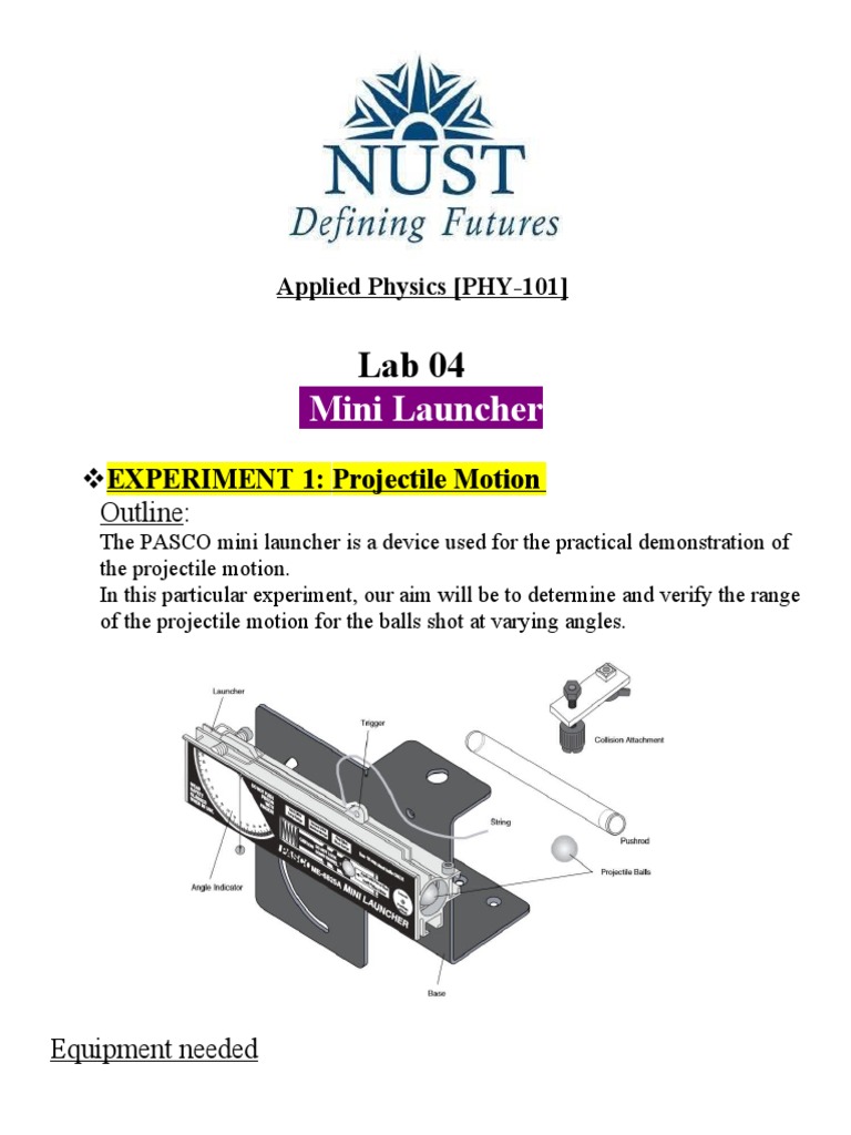 LAB 04 Mini Launcher: Experiment 1: Outline | PDF | Projectiles | Metrology